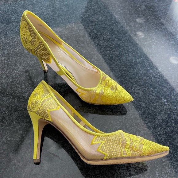 Jessica Simpson | Shoes | Jessica Simpson Yellow Mesh Heels Pointy Toe ...